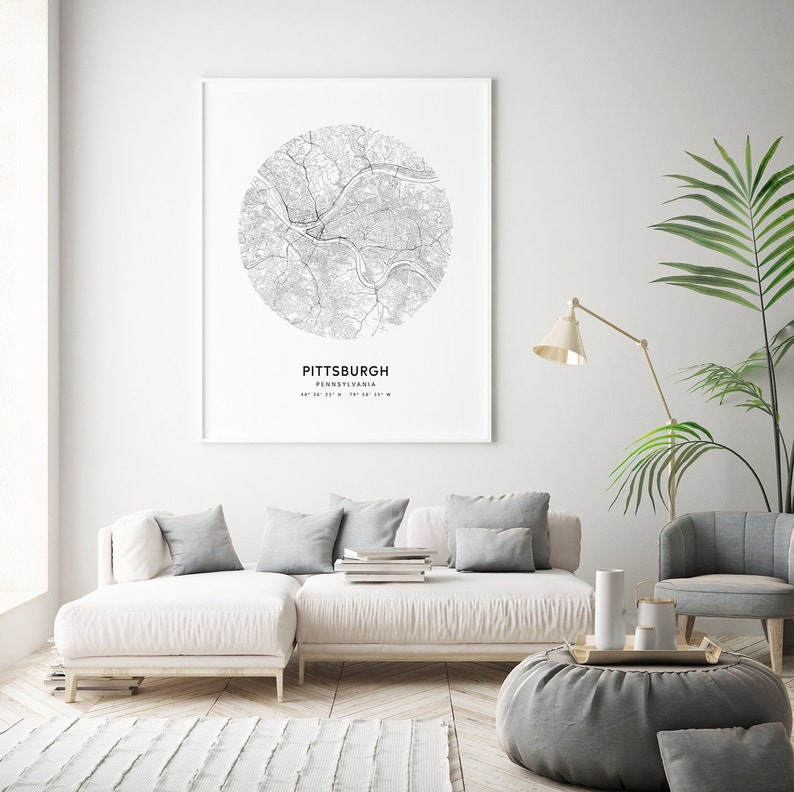 Pittsburgh Map Print, Pennsylvania Map Art Poster, City Street Road Map ...