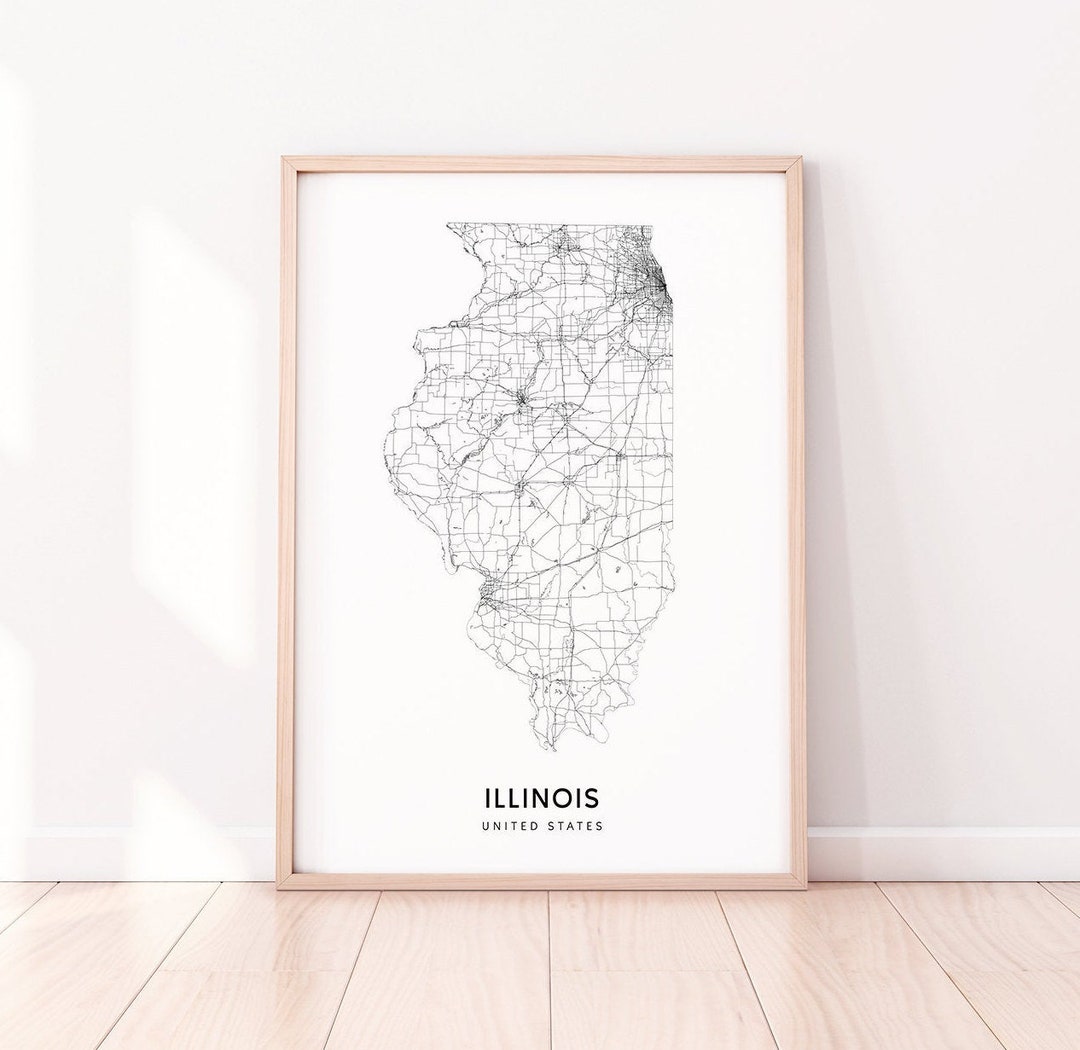 Illinois Map Print, State Road Map Print, Illinois IL USA United States ...