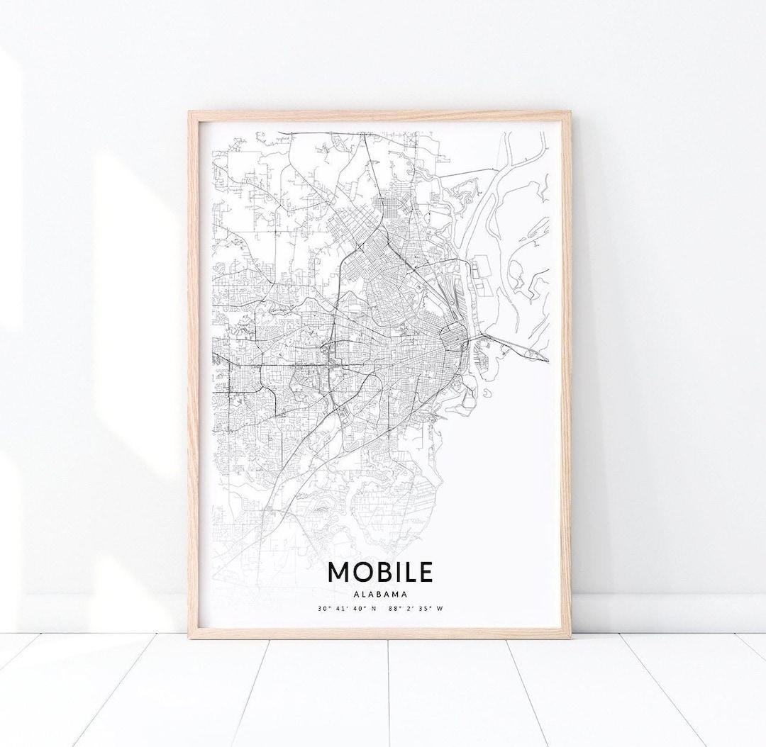 Mobile Map Print, Mobile Alabama Map Art Poster, Mobile City Street ...