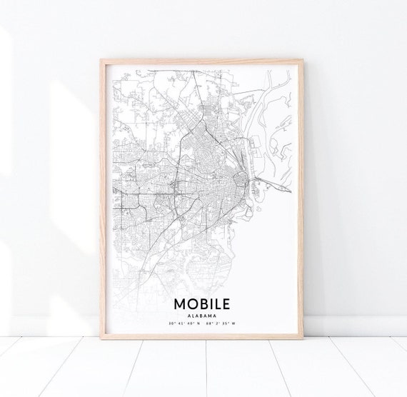 Mobile Map Print Mobile Alabama Map Art Poster Mobile City | Etsy