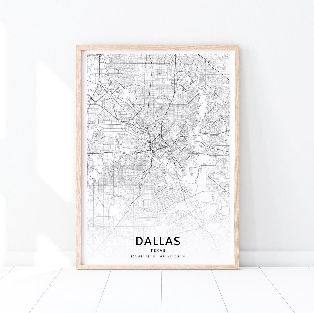 Dallas Map Print, Dallas Texas USA Map Art Poster, City Street Road Map ...