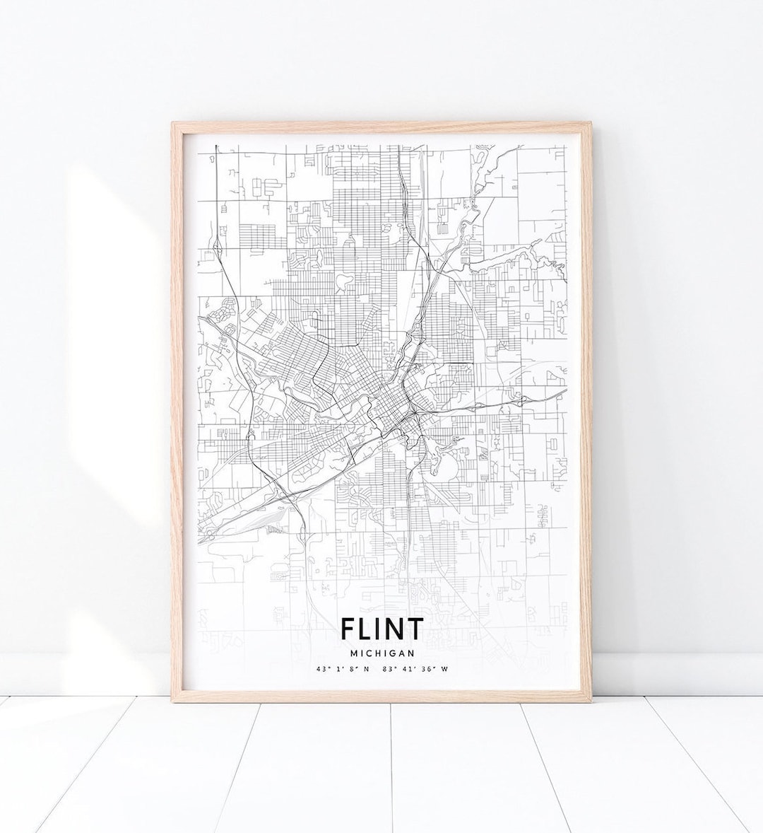 Flint Map Print, Flint Michigan Map Art Poster, City Street Road Map ...