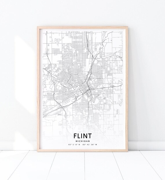 Flint Map Print Flint Michigan Map Art Poster City Street | Etsy