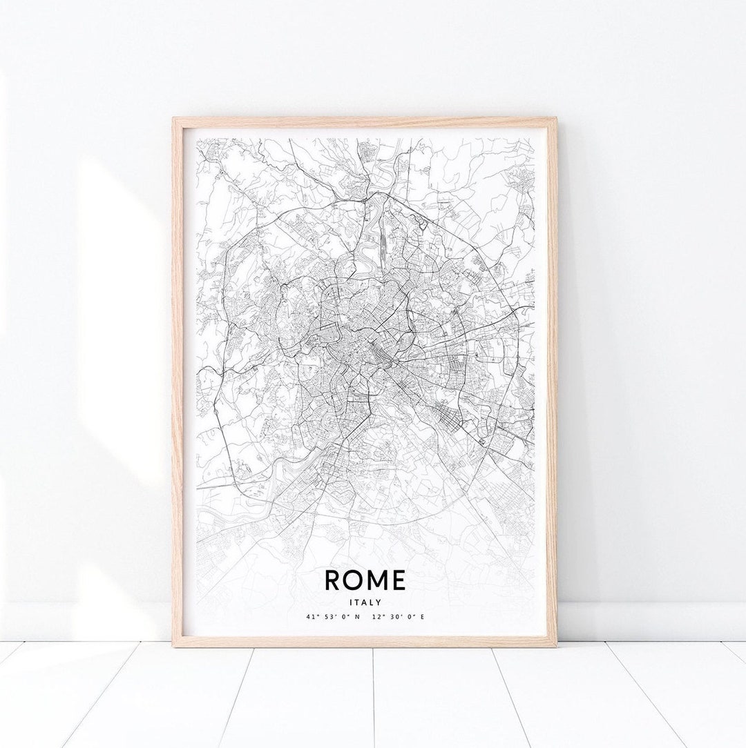 Rome Map Print, Rome Urban Map, Rome Italy Map Art Poster, City Street ...