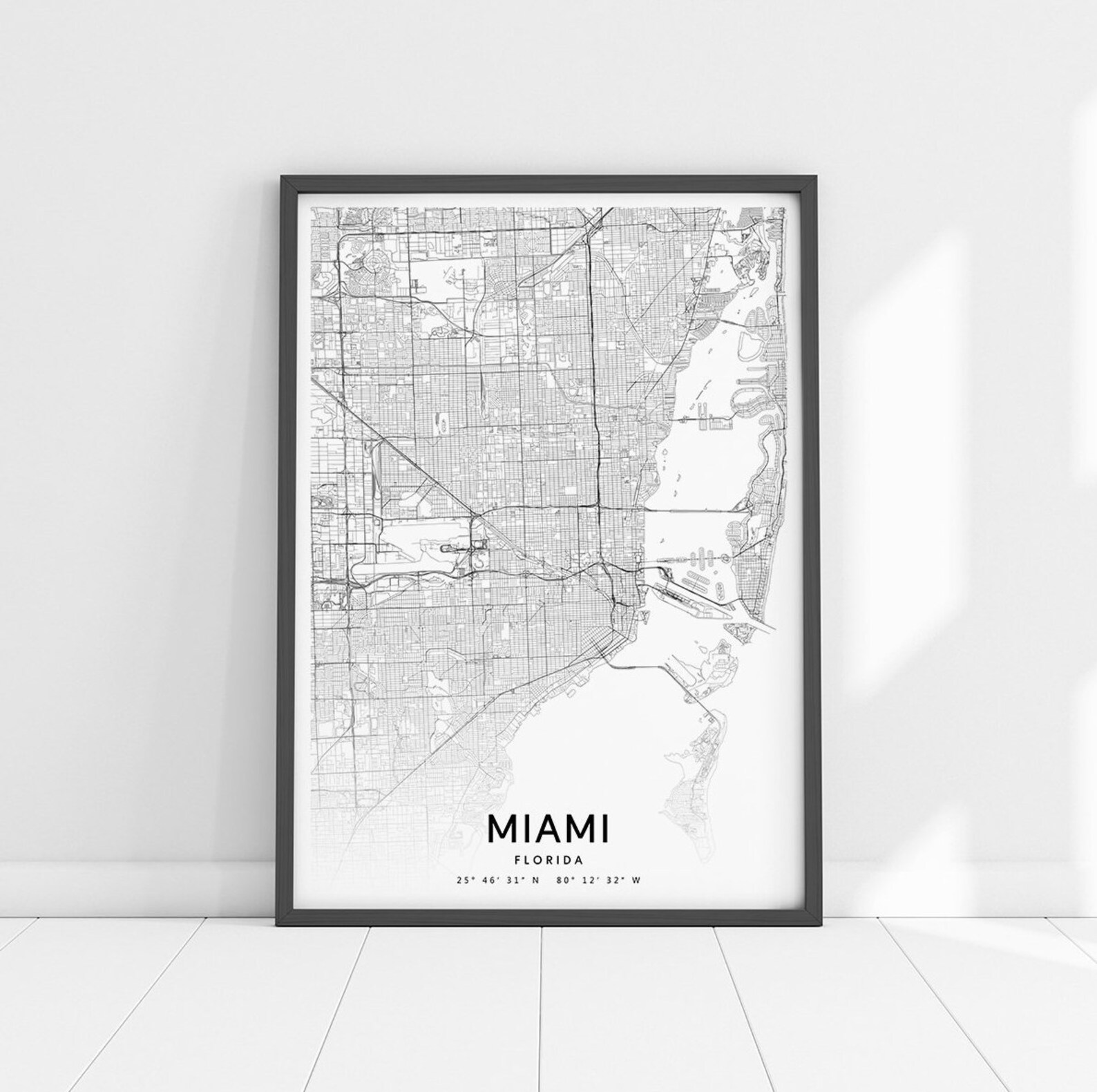 Miami Map Print, Miami Florida USA Map Art Poster, City Street Road Map ...