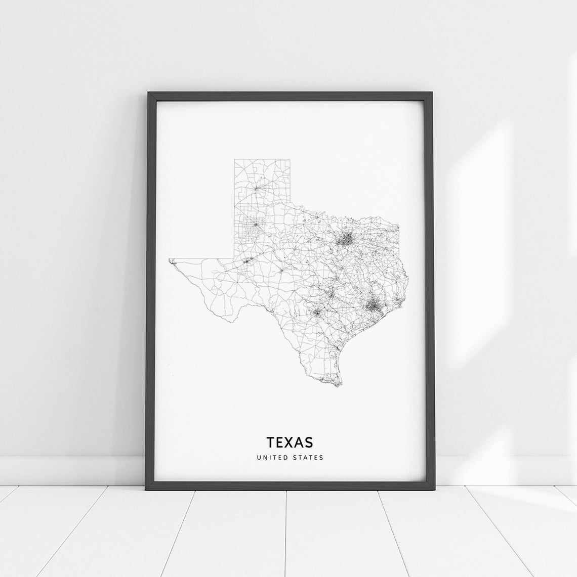 Texas Map Print State Road Map Print Texas TX USA United | Etsy