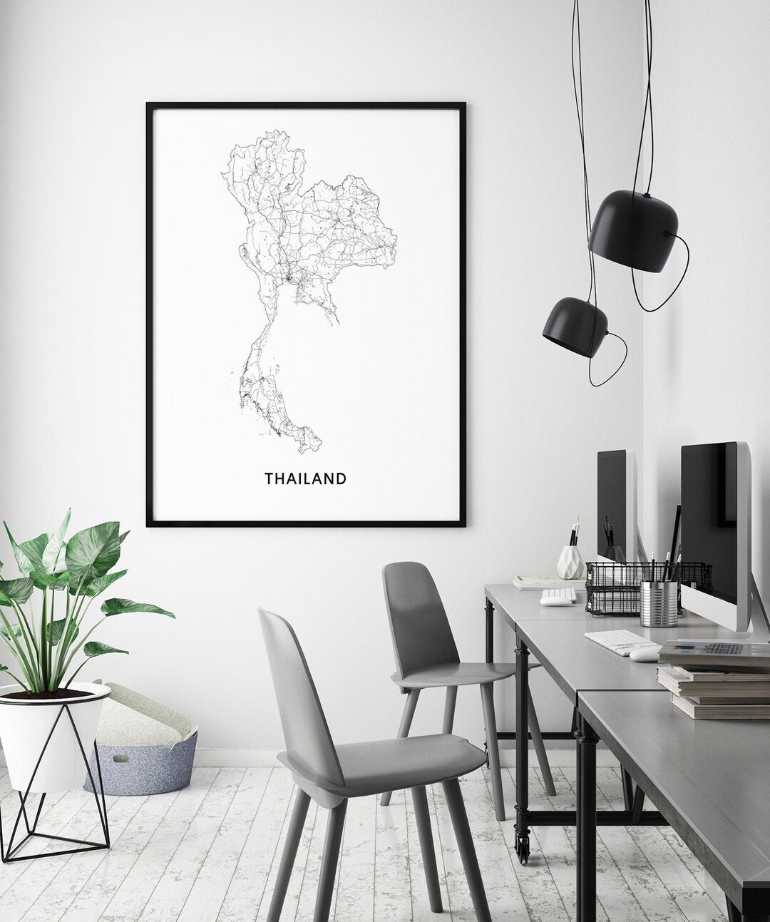 Thailand Map Print, Thailand Map Art, Thailand Road Map Poster, Country ...