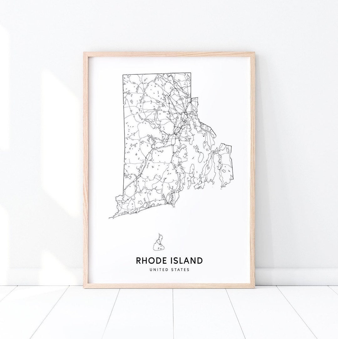 Rhode Island Map Print, State Road Map Print, RI USA United States Map ...