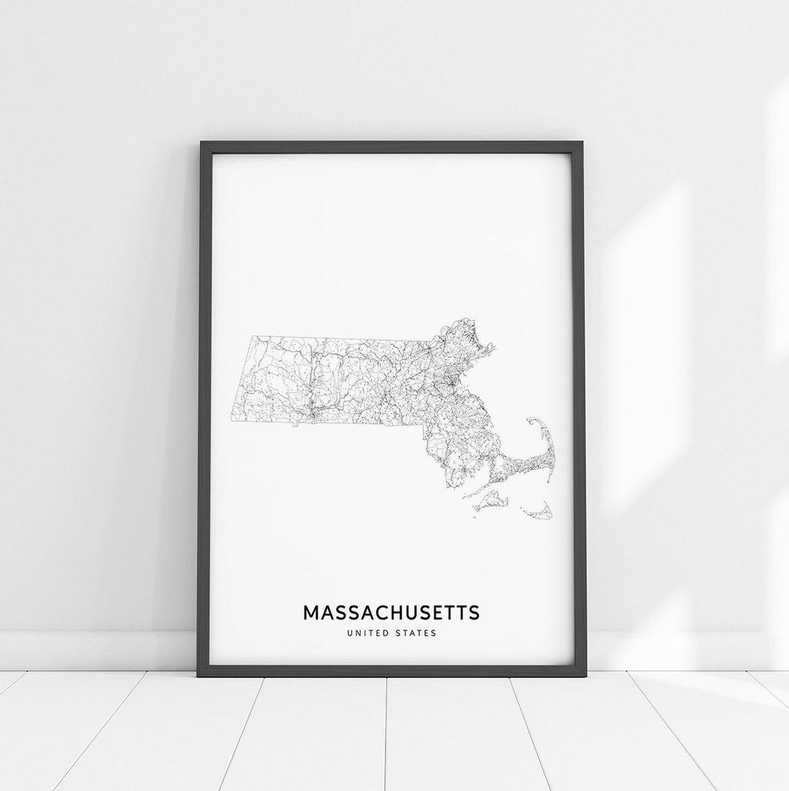 Massachusetts Map Print, State Road Map Print, Massachusetts MA USA ...