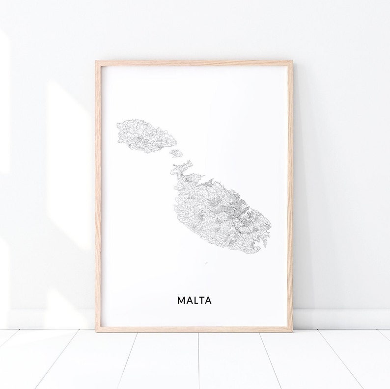 Malta Map Print Malta Black & White Map Europe Country Road - Etsy