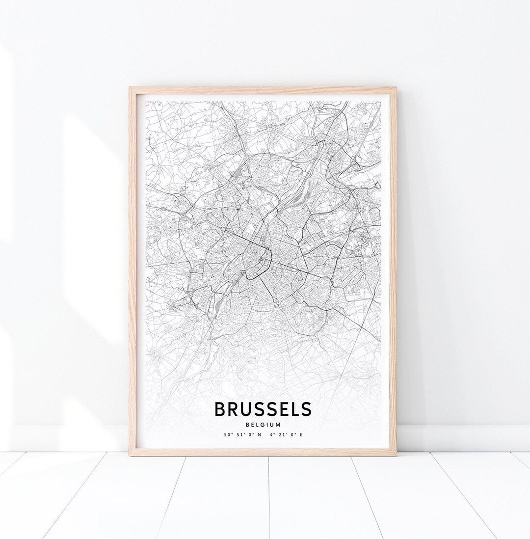 Brussels Map Print, Brussels Belgium Map Art Poster, City Street Road ...