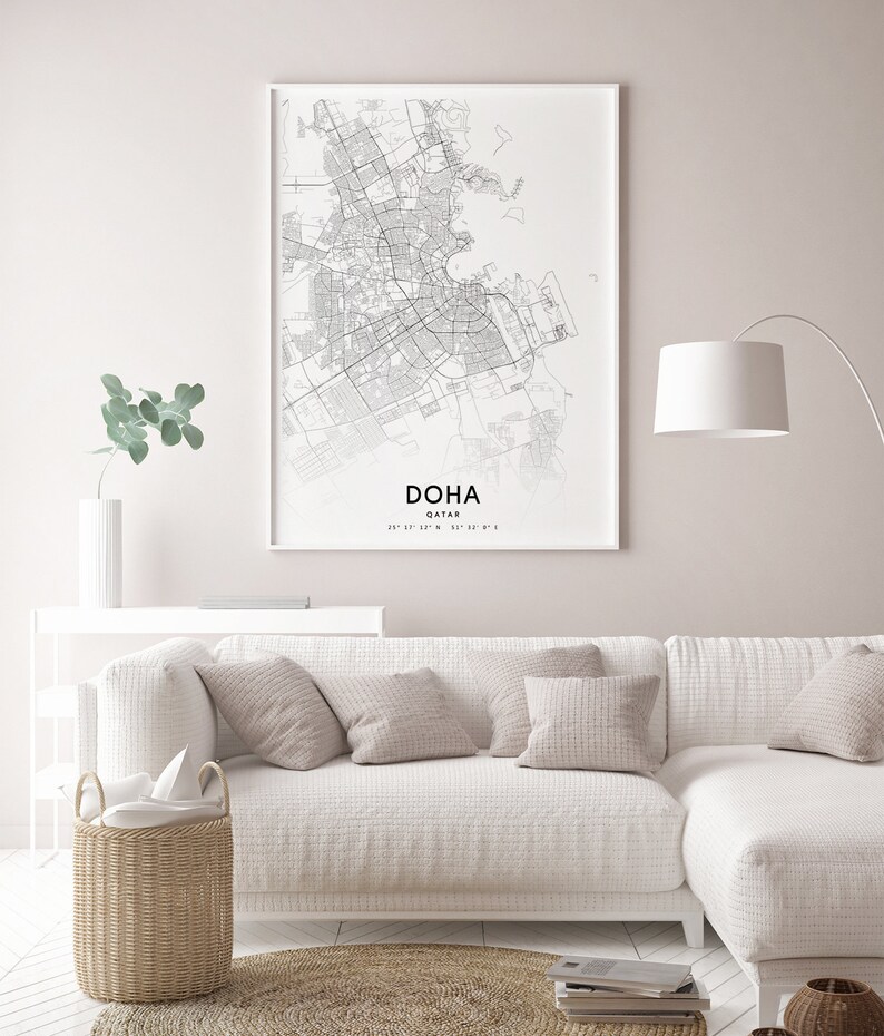 Doha Map Print Doha Map Art Poster Doha Qatar Map City | Etsy