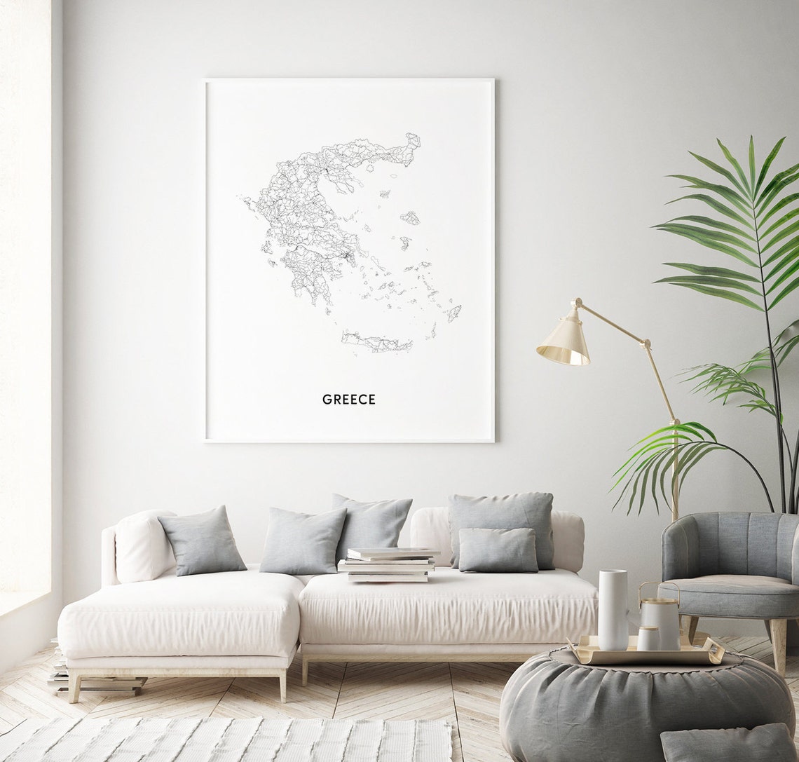 Greece Map Print, Greece Map Art Poster, Country Map, Black and White ...