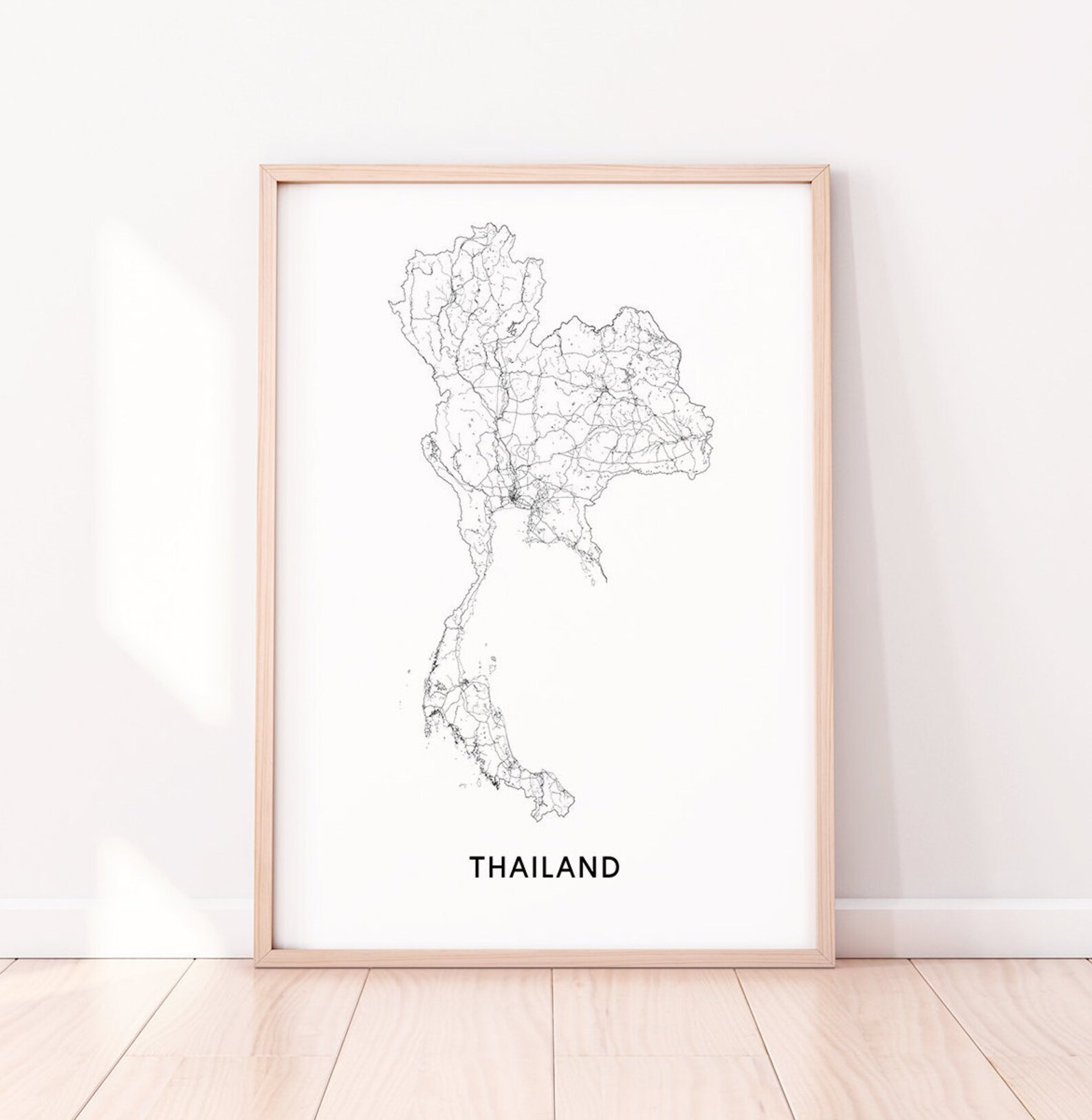 Thailand Map Print, Thailand Map Art, Thailand Road Map Poster, Country ...