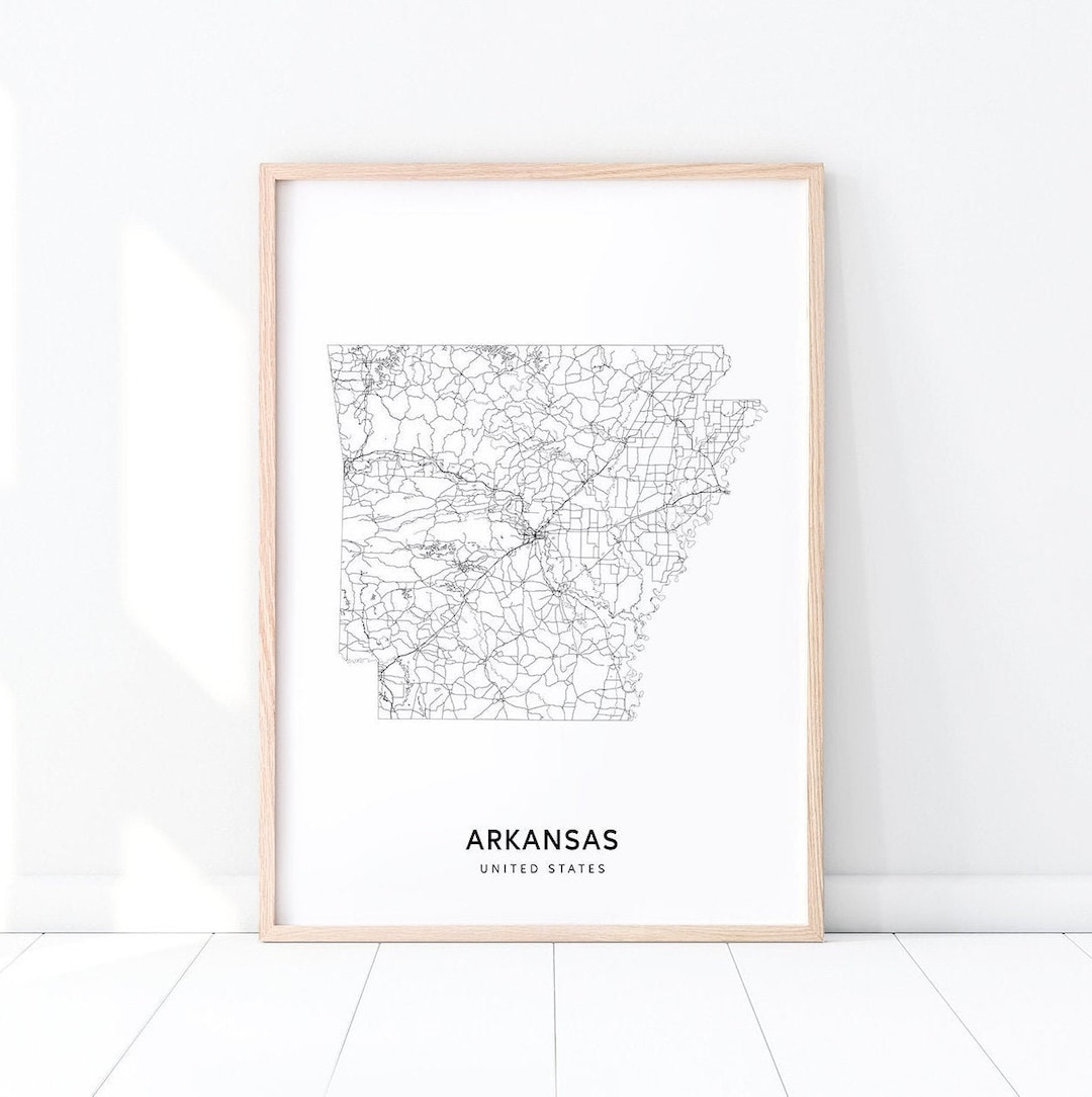 Arkansas Map Print, State Road Map Print, Arkansas USA United States ...