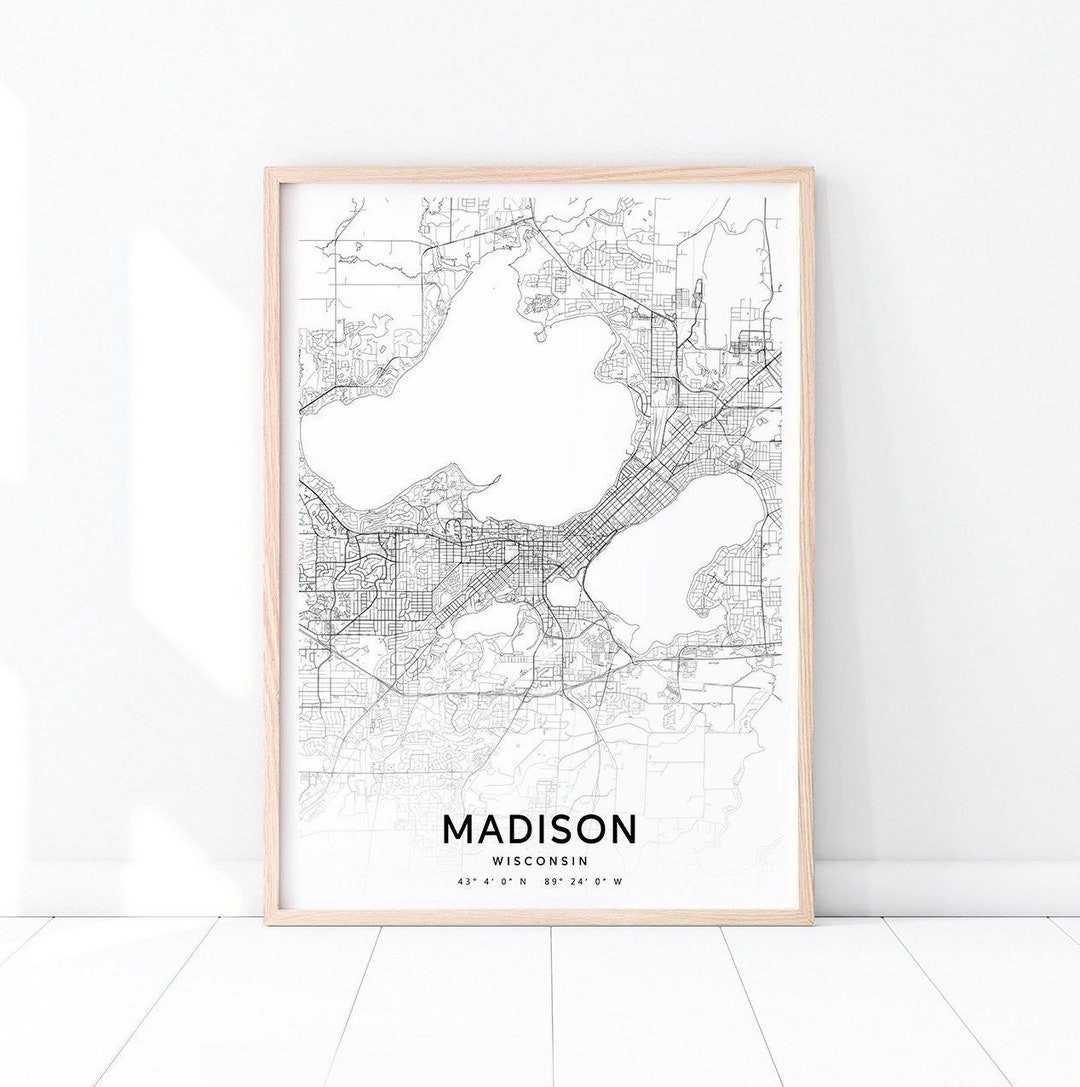 Madison Map Print, Madison Wisconsin Map Art Poster, City Street Road ...