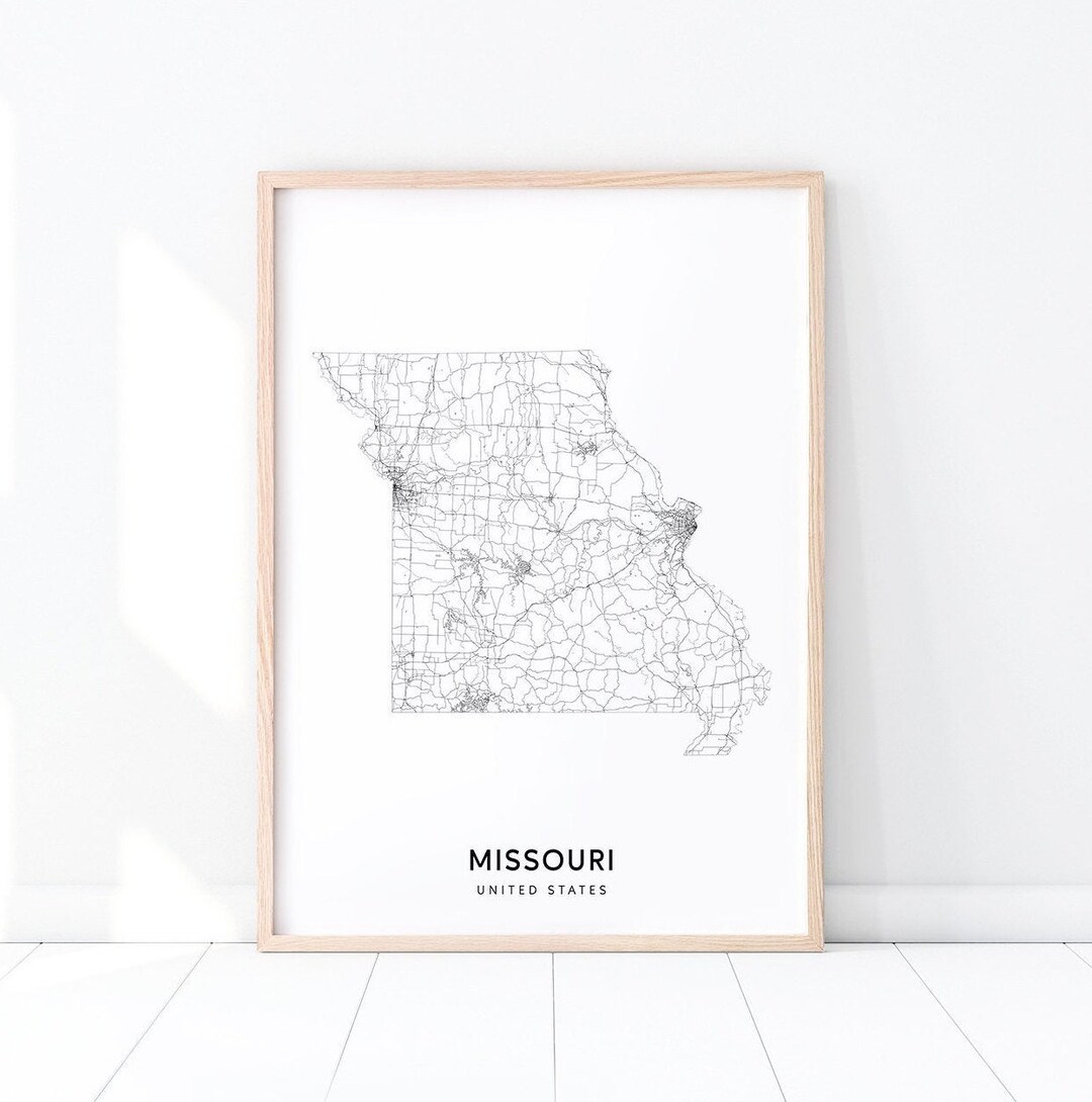 Missouri Map Print, State Road Map Print, Missouri MO USA United States ...