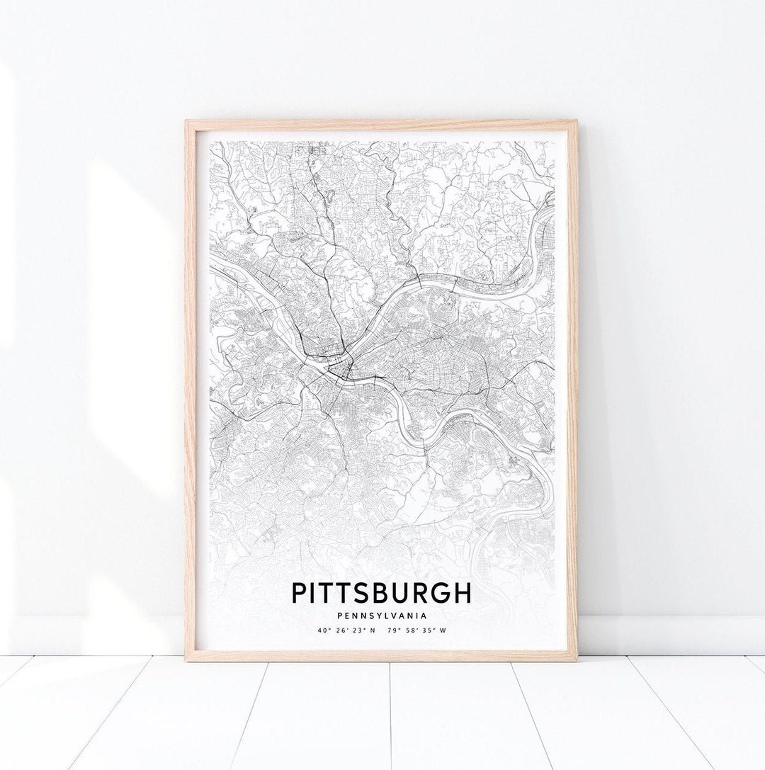 Pittsburgh Map Print, Pennsylvania USA Map Art Poster, Pittsburgh City ...