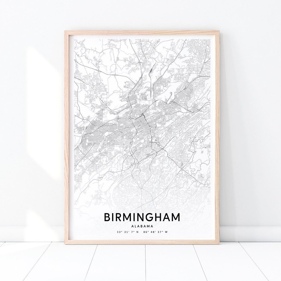 Birmingham Map Art Print, Birmingham Alabama Map Art Poster, City ...