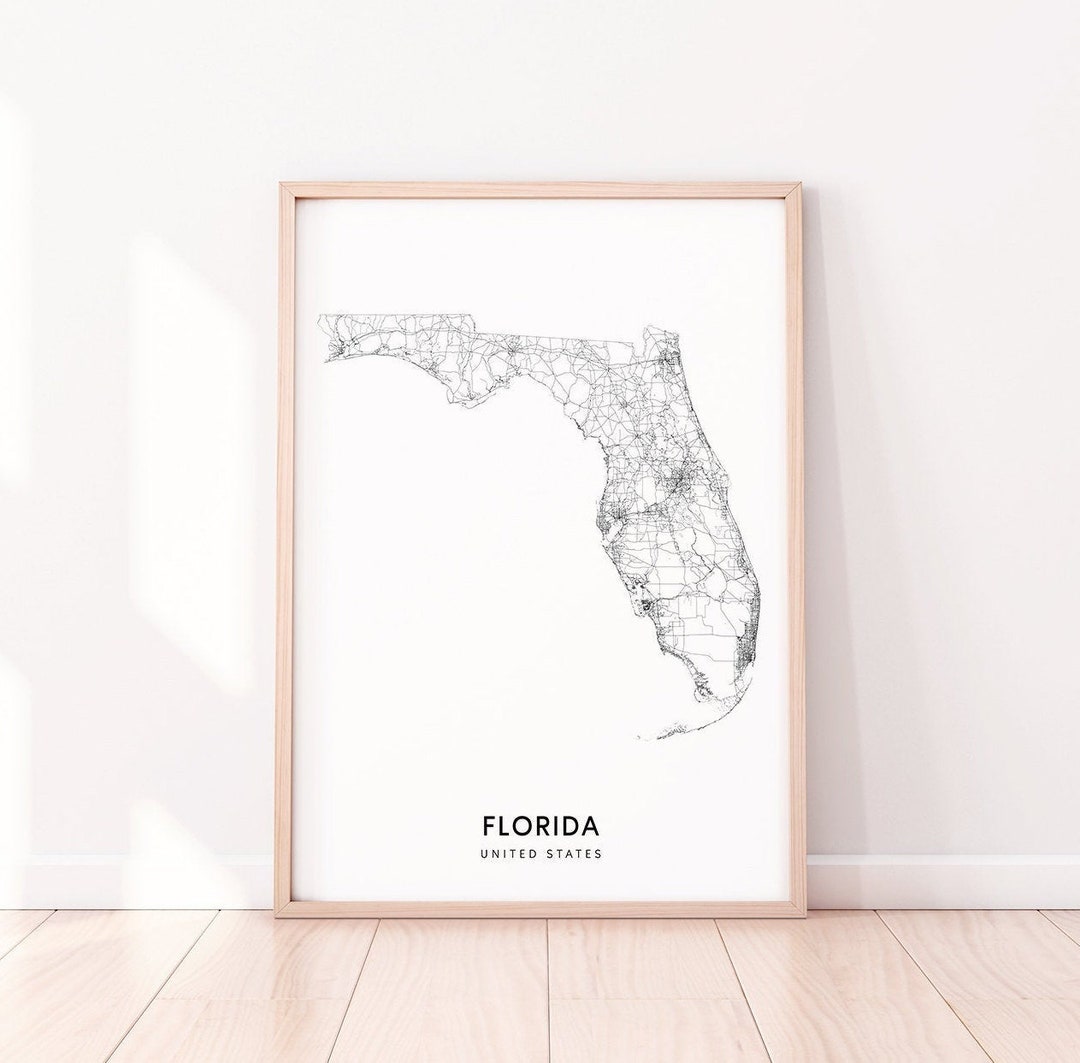 Florida Map Print, State Road Map Print, Florida FL USA United States ...