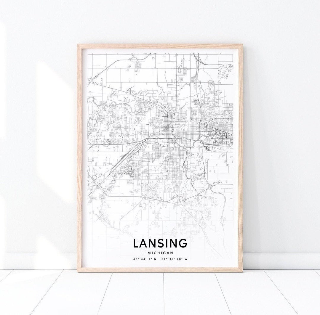 Lansing Map Print, Lansing Michigan Map Art Poster, City Street Road ...