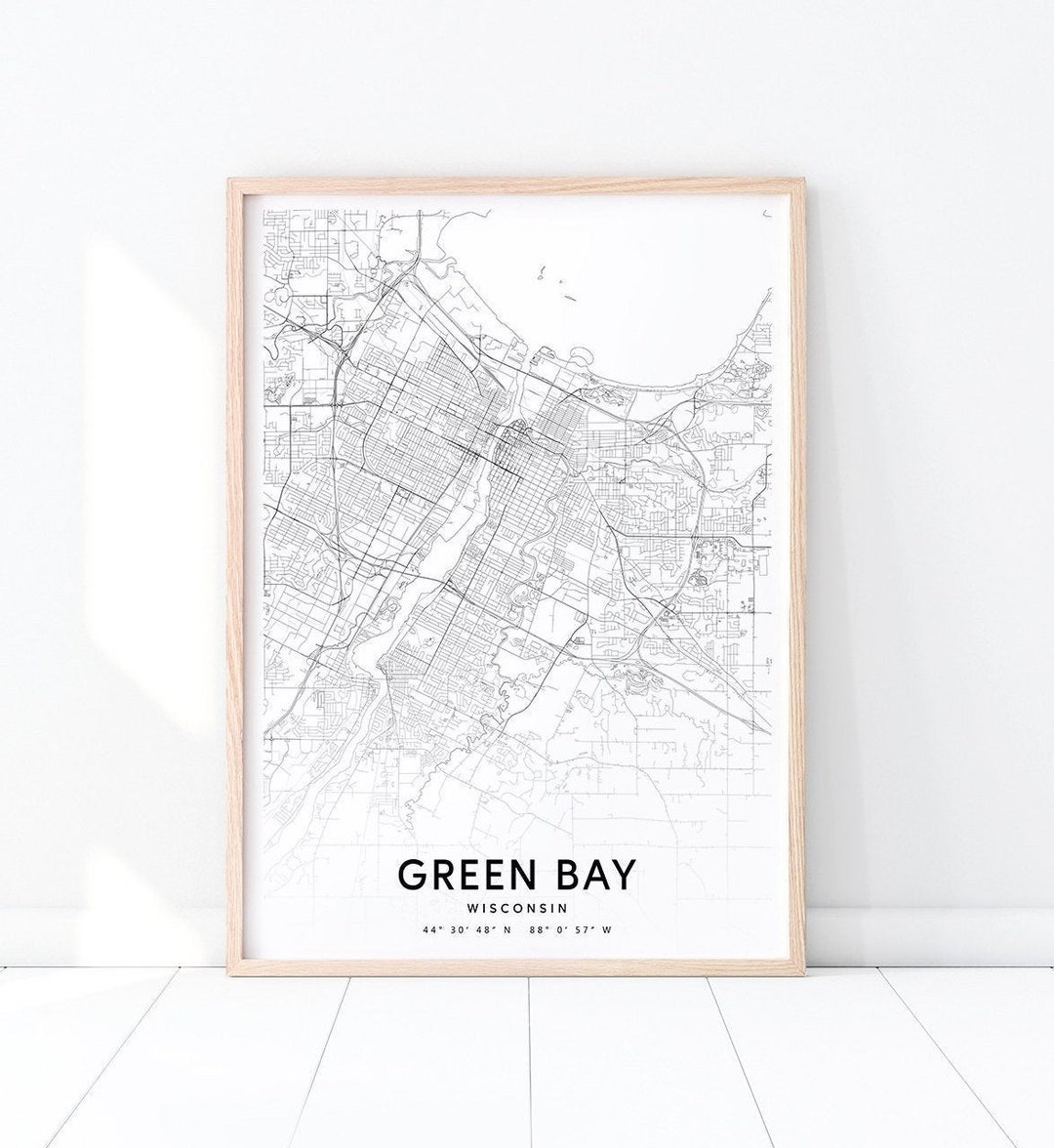 Green Bay Map Print, Wisconsin Map Art Poster, City Street Road Map ...