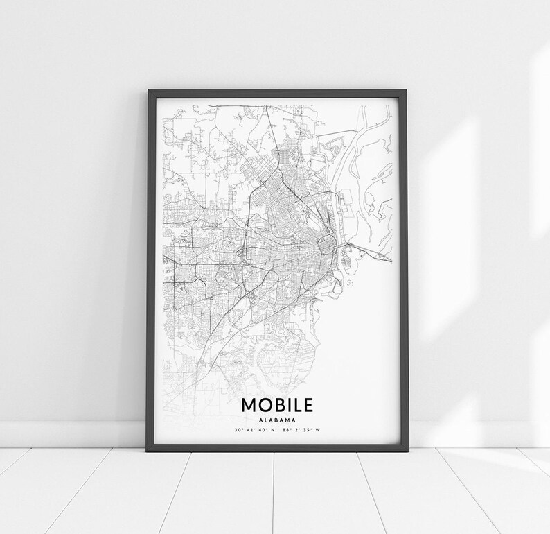 Mobile Map Print Mobile Alabama Map Art Poster Mobile City - Etsy