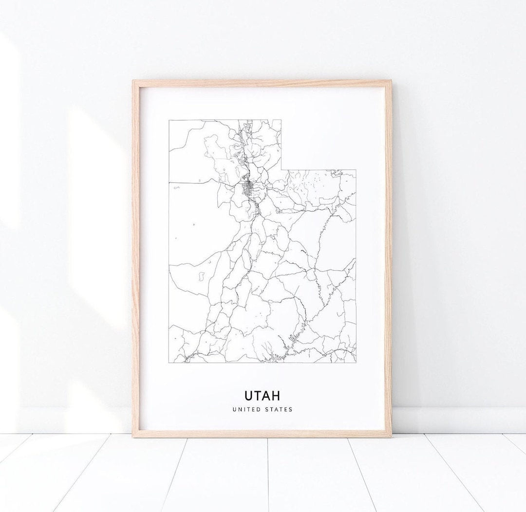 Utah Map Print, State Road Map Print, Utah UT USA United States Map Art ...