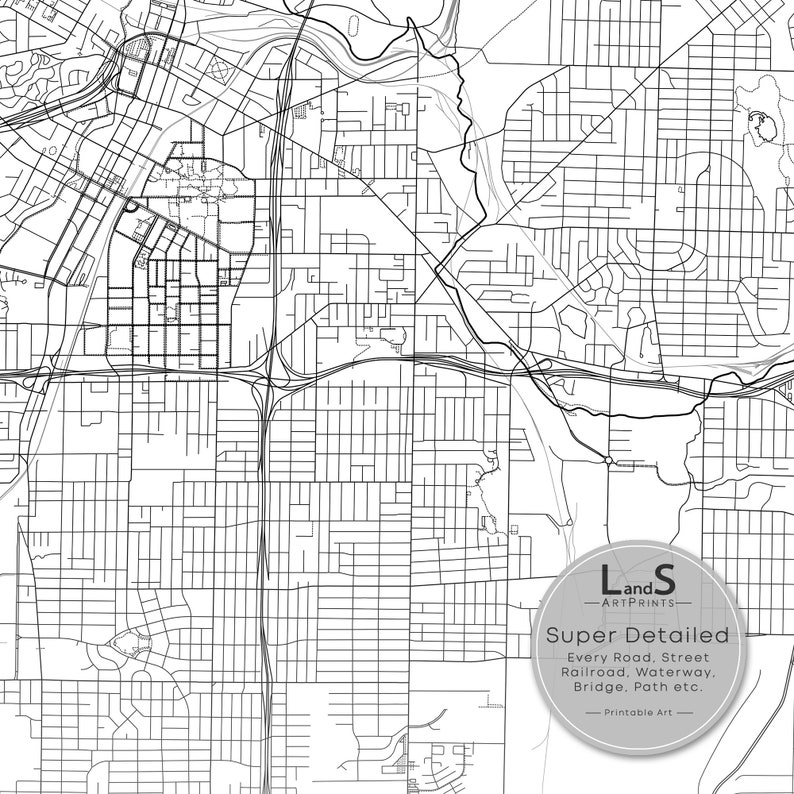Akron Map Print, Akron Ohio USA Carte Art Poster, City Street Road Map ...