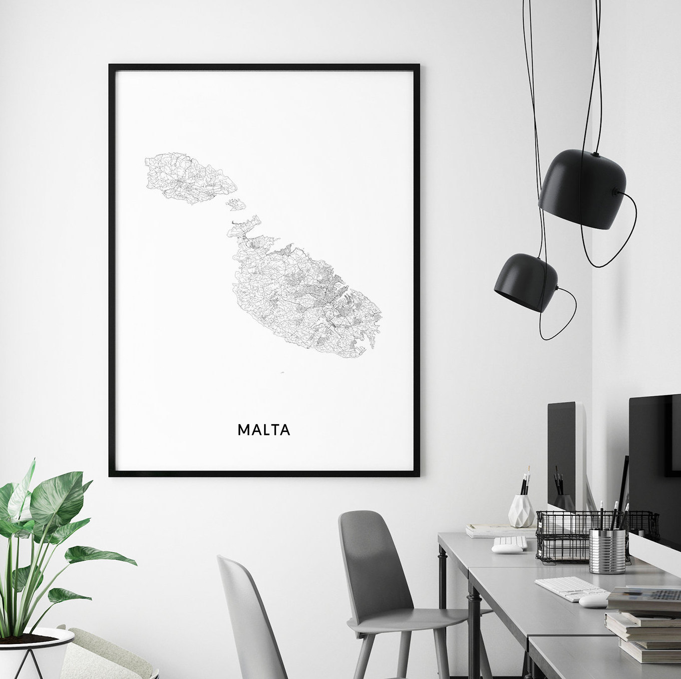 Malta Map Print Malta Black & White Map Europe Country Road | Etsy