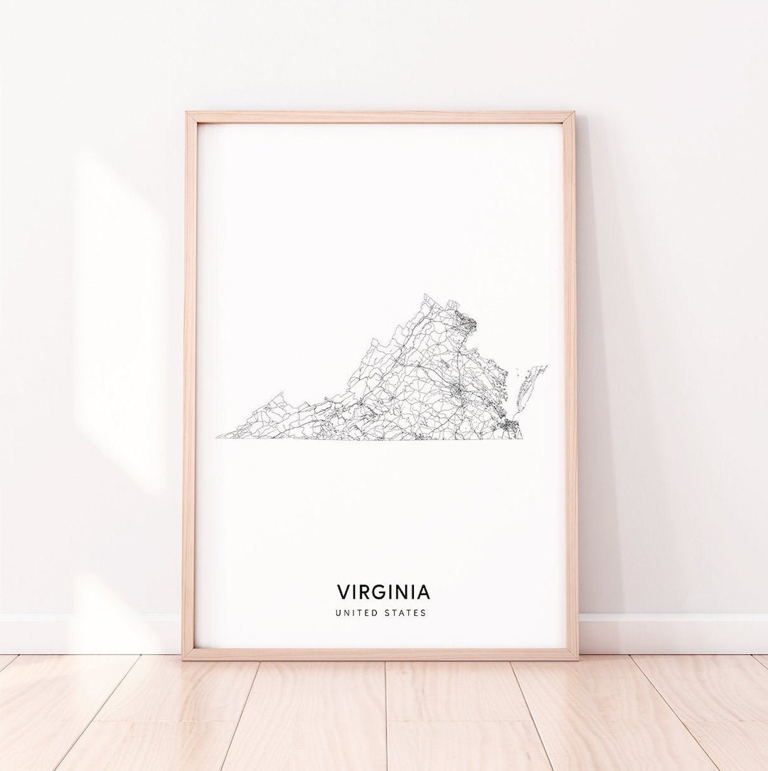 Virginia Map Print, State Road Map Print, Virginia VA USA United States ...