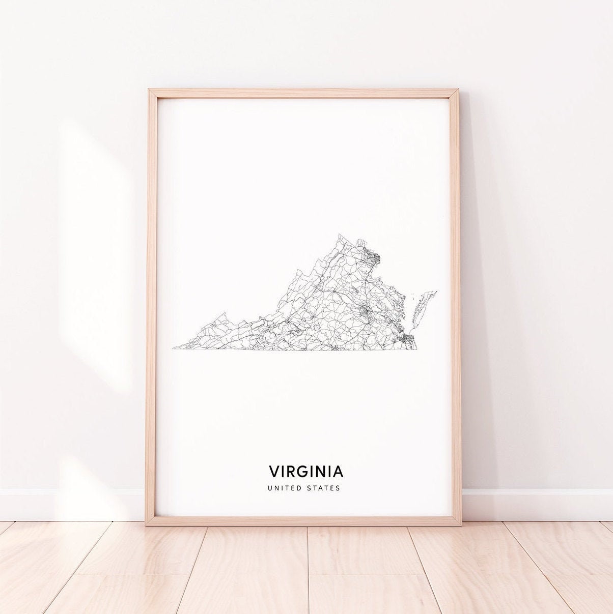 Virginia Map Print State Road Map Print Virginia VA USA | Etsy