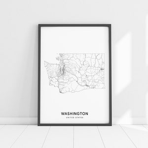 Washington Map Print, State Road Map Print, WA USA United States Map ...