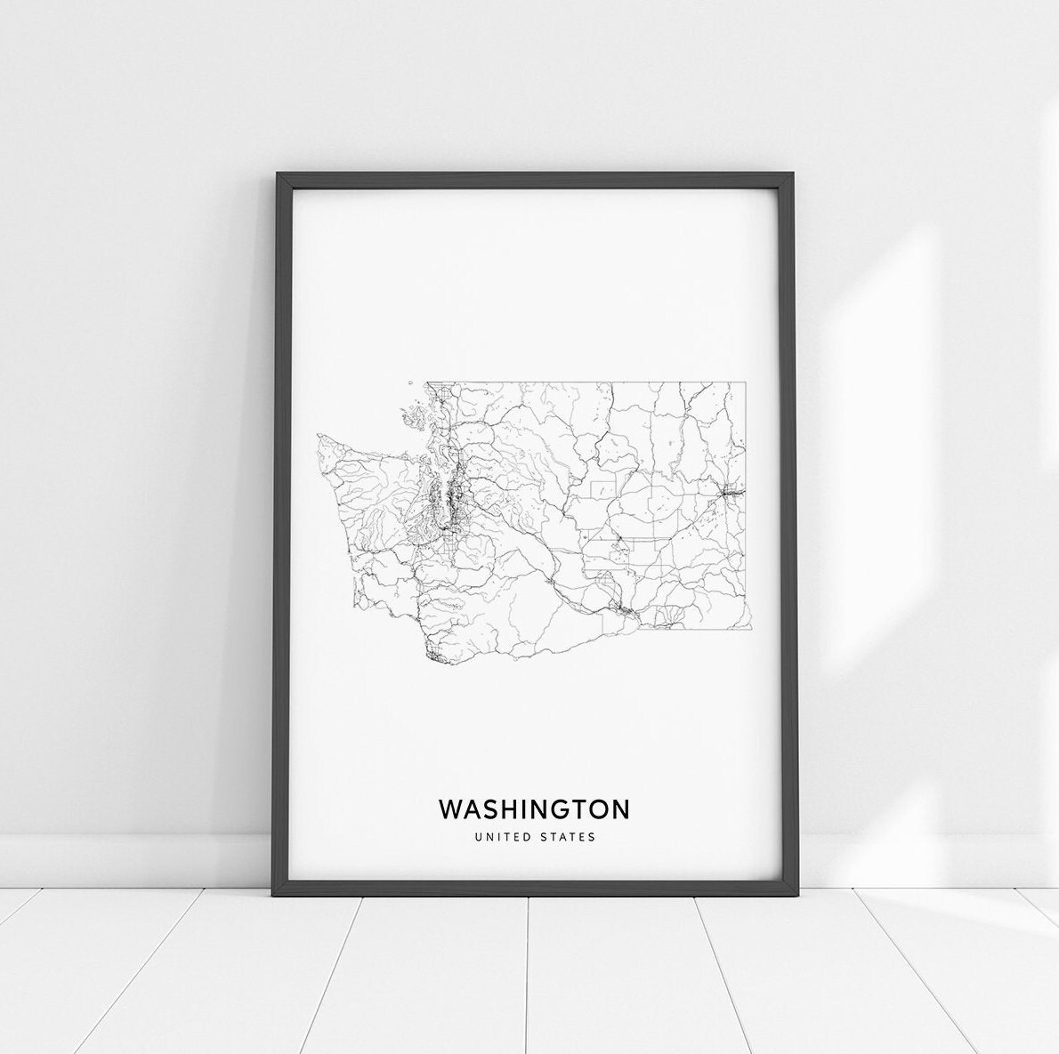 Washington Map Print State Road Map Print WA USA United | Etsy