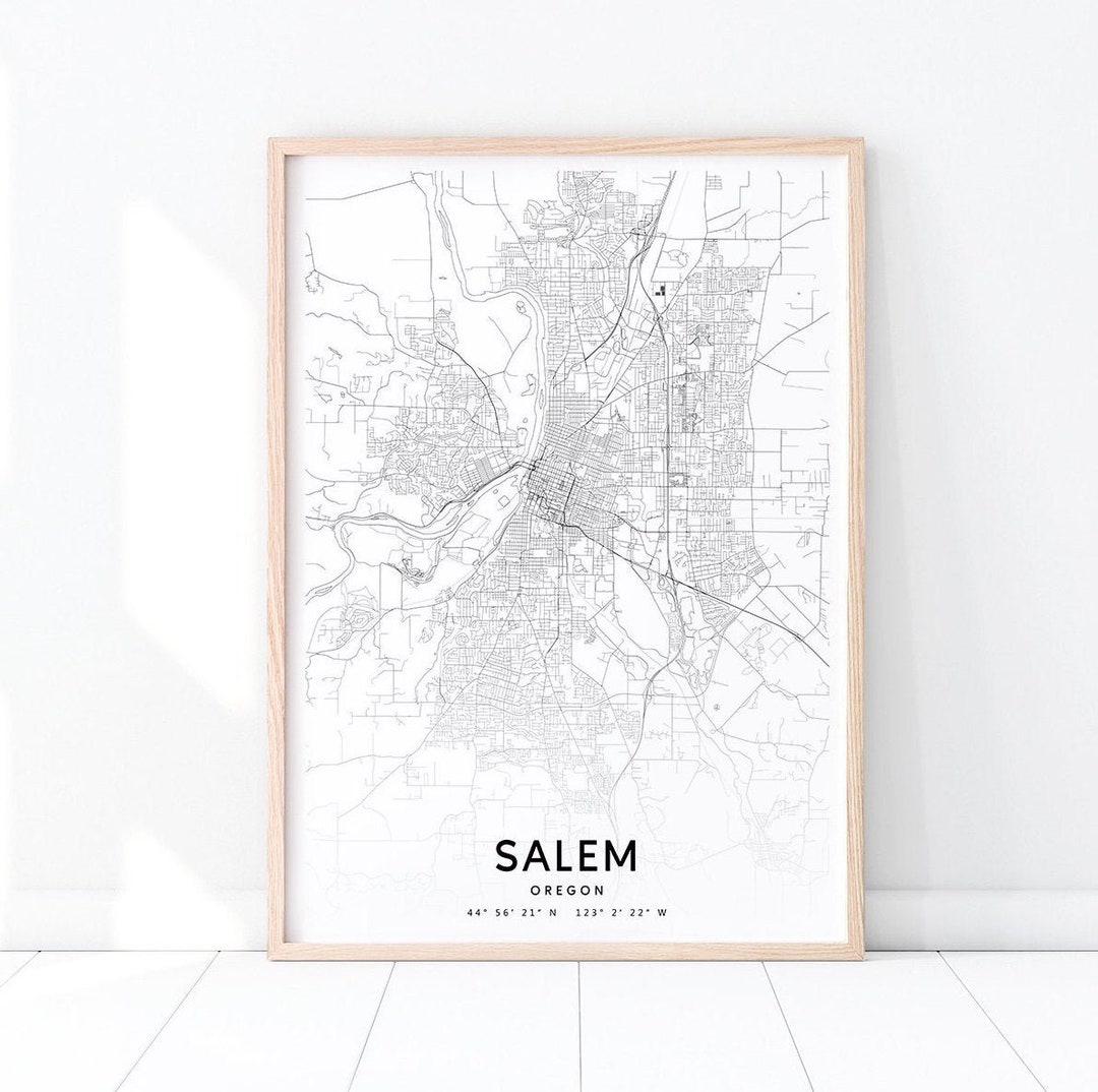 Salem Map Print, Salem Oregon Map Art Poster, City Street Road Map ...