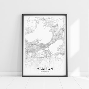 Madison Map Print, Madison Wisconsin Map Art Poster, City Street Road ...
