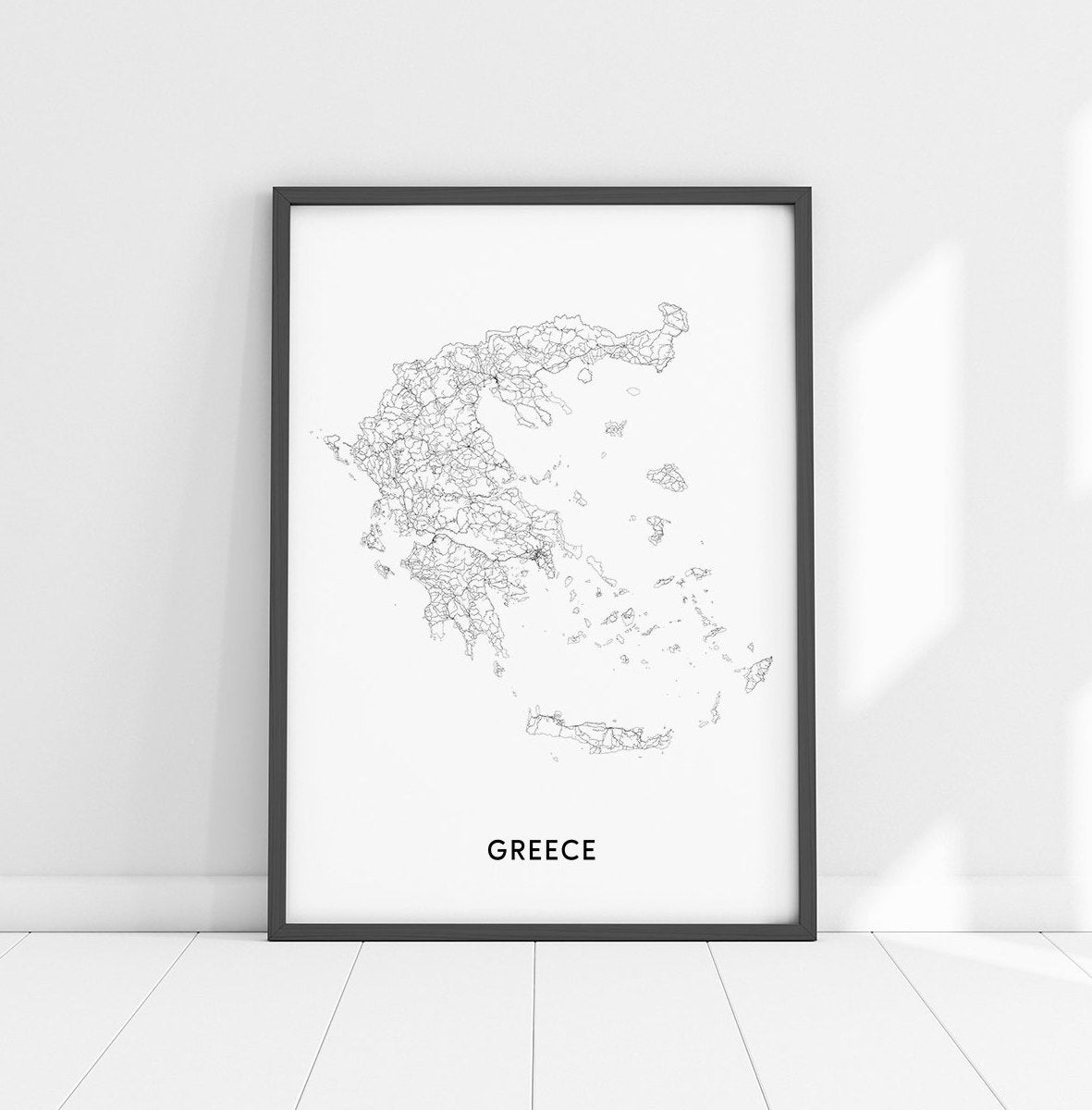 Greece Map Print Greece Map Art Poster Country Map Black | Etsy