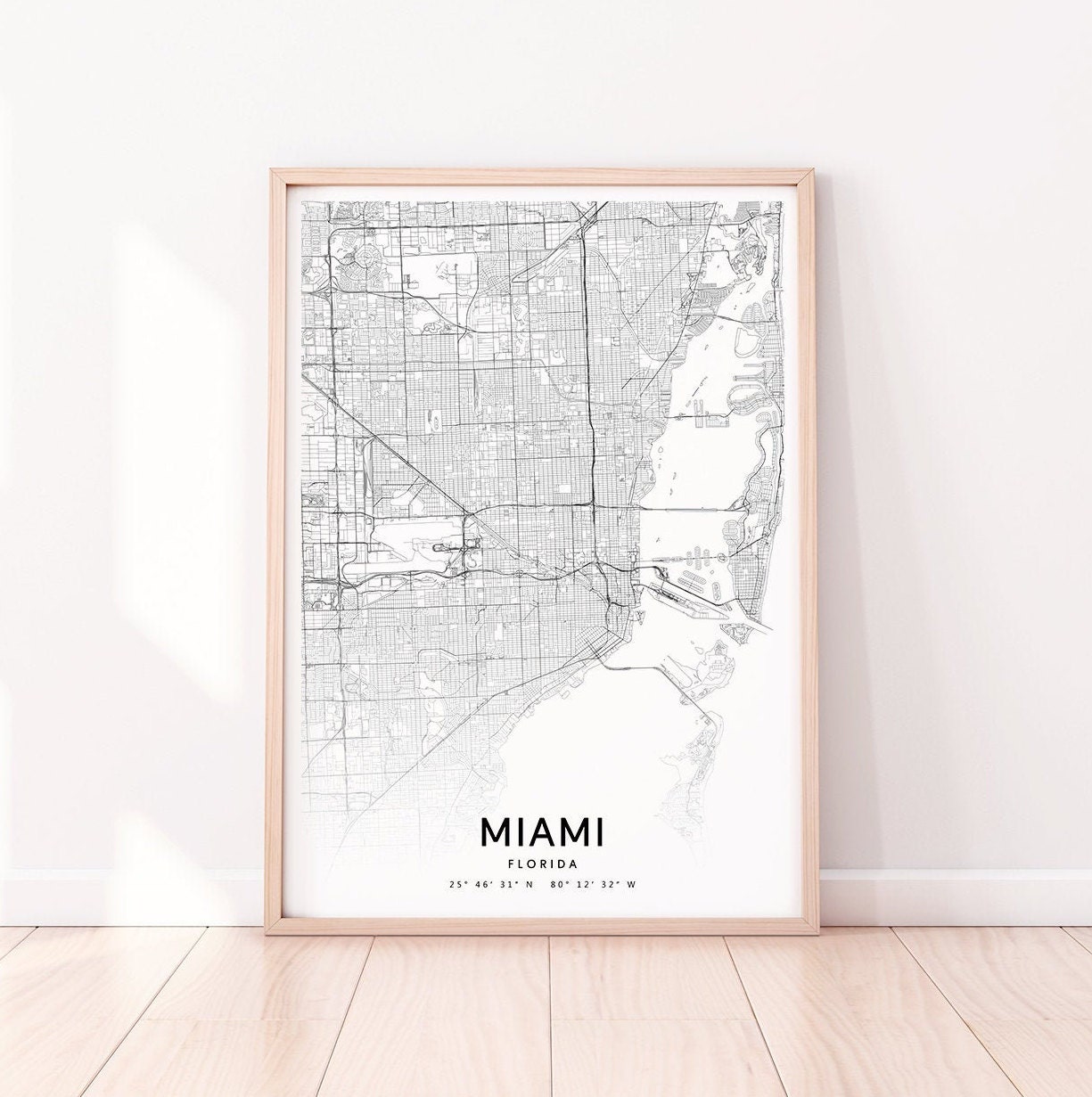 Miami Map Print, Miami Florida USA Map Art Poster, City Street Road Map ...