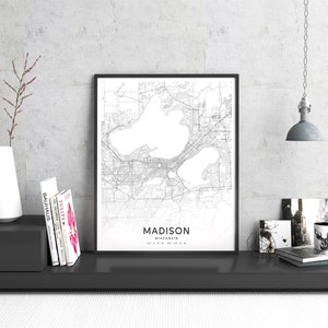 Madison Map Print, Madison Wisconsin Map Art Poster, City Street Road ...