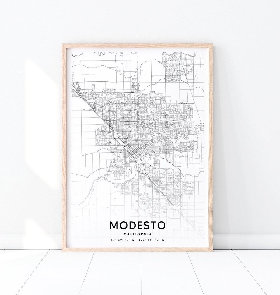 Modesto Map Print, California USA Map Art Poster, City Street Road Map ...