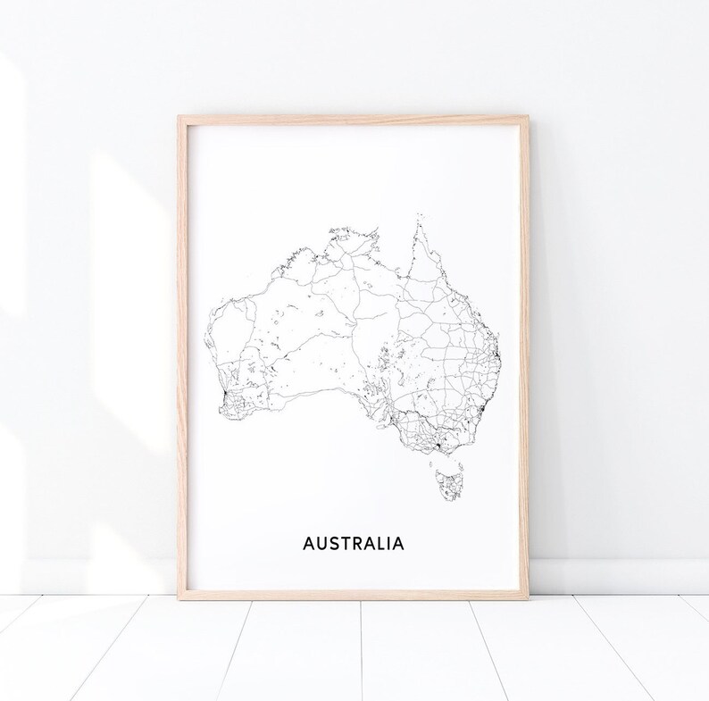 Australia Map Print, Australia Map Art, Australia Map Poster, Black ...