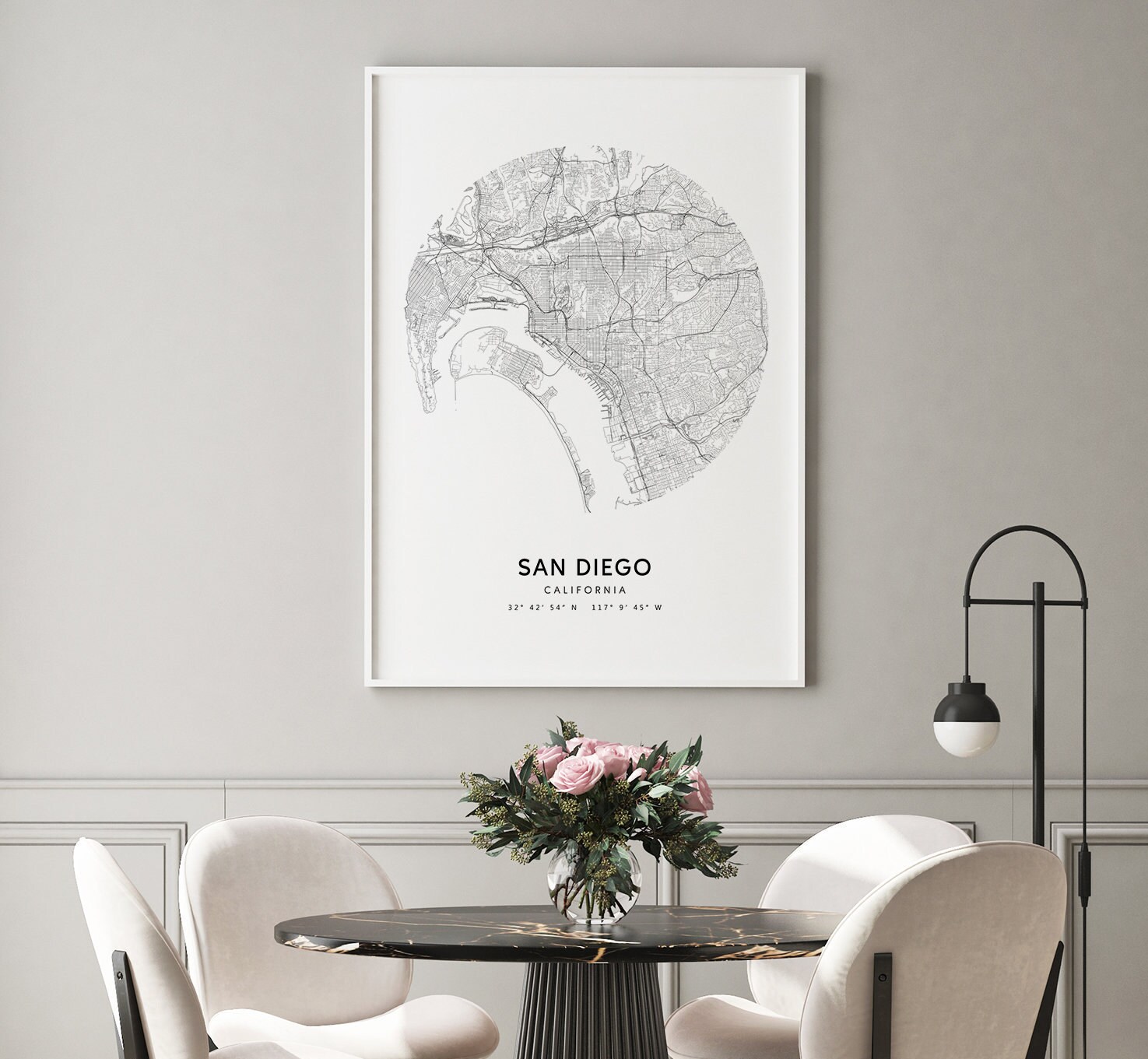 San Diego Map Print, California USA Map Art Poster, City Street Road ...