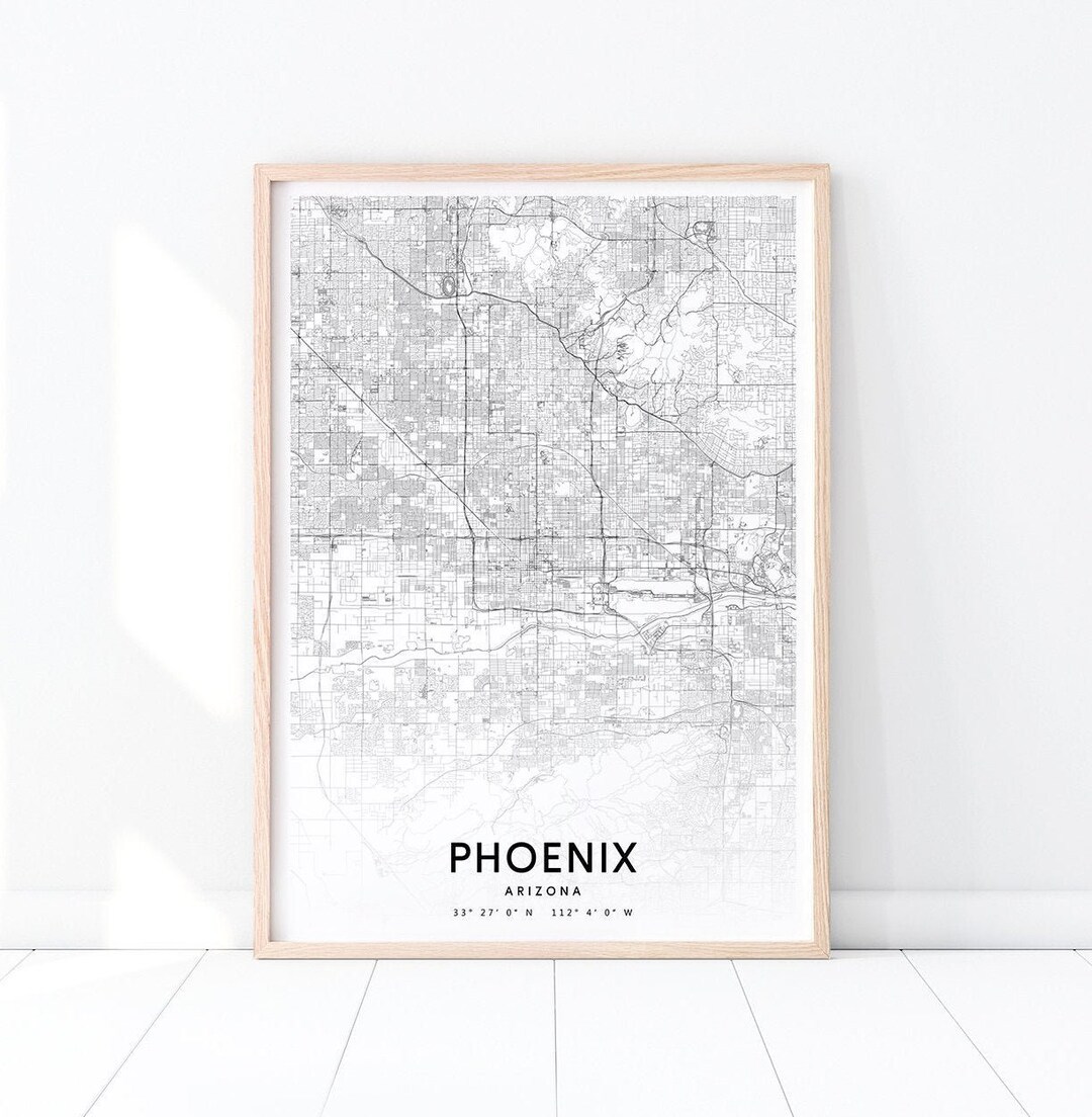 Phoenix Map Print, Phoenix Arizona USA Map Poster, City Street Road Map ...