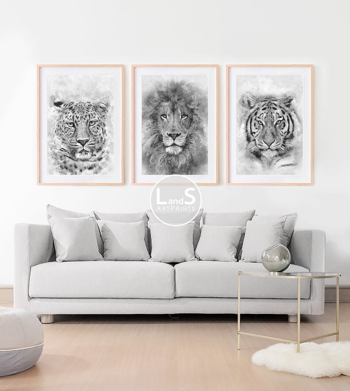 Safari Animals Watercolor Print, Black & White Animals Set 3, Safari ...