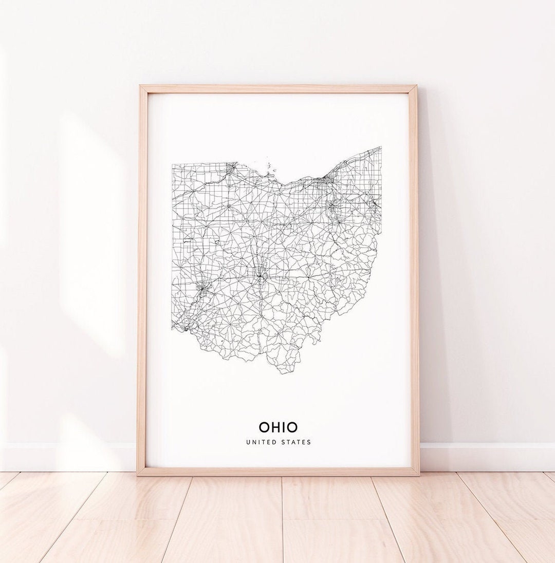 Ohio Map Print, State Road Map Print, Ohio OH USA United States Map Art ...