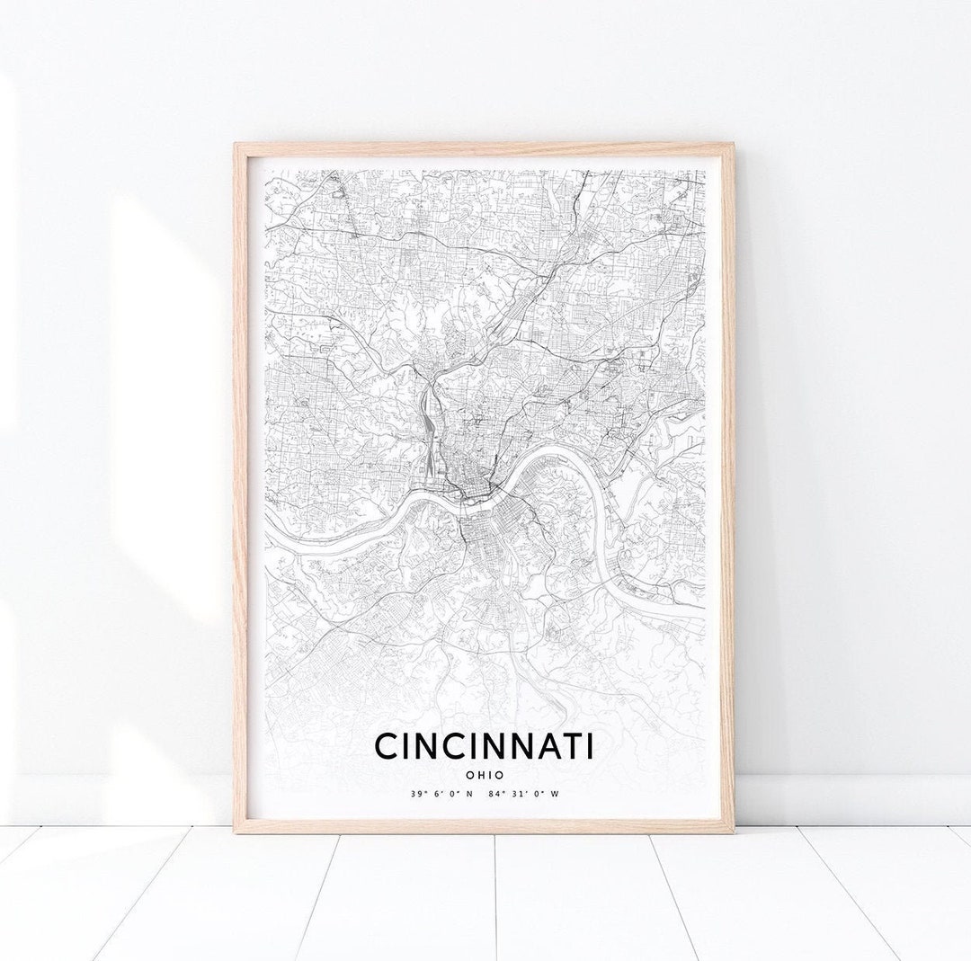 Cincinnati Map Print, Ohio USA Map Art Poster, City Street Road Map ...