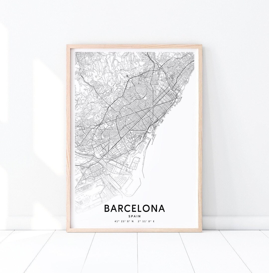 Barcelona Map Print, Barcelona Spain Map Art Poster, City Street Road ...