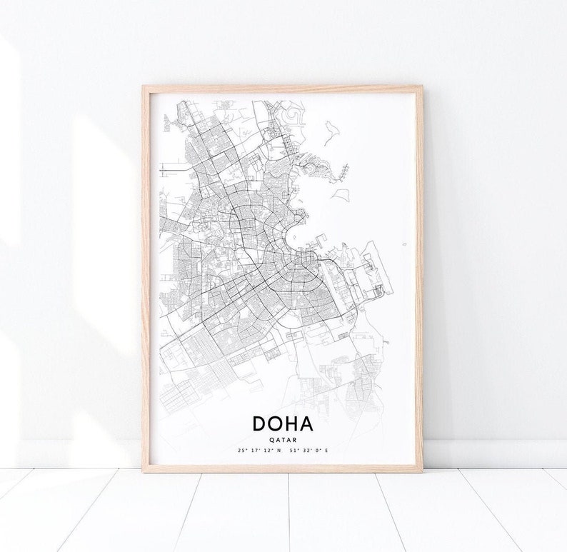 Doha Map Print Doha Map Art Poster Doha Qatar Map City | Etsy