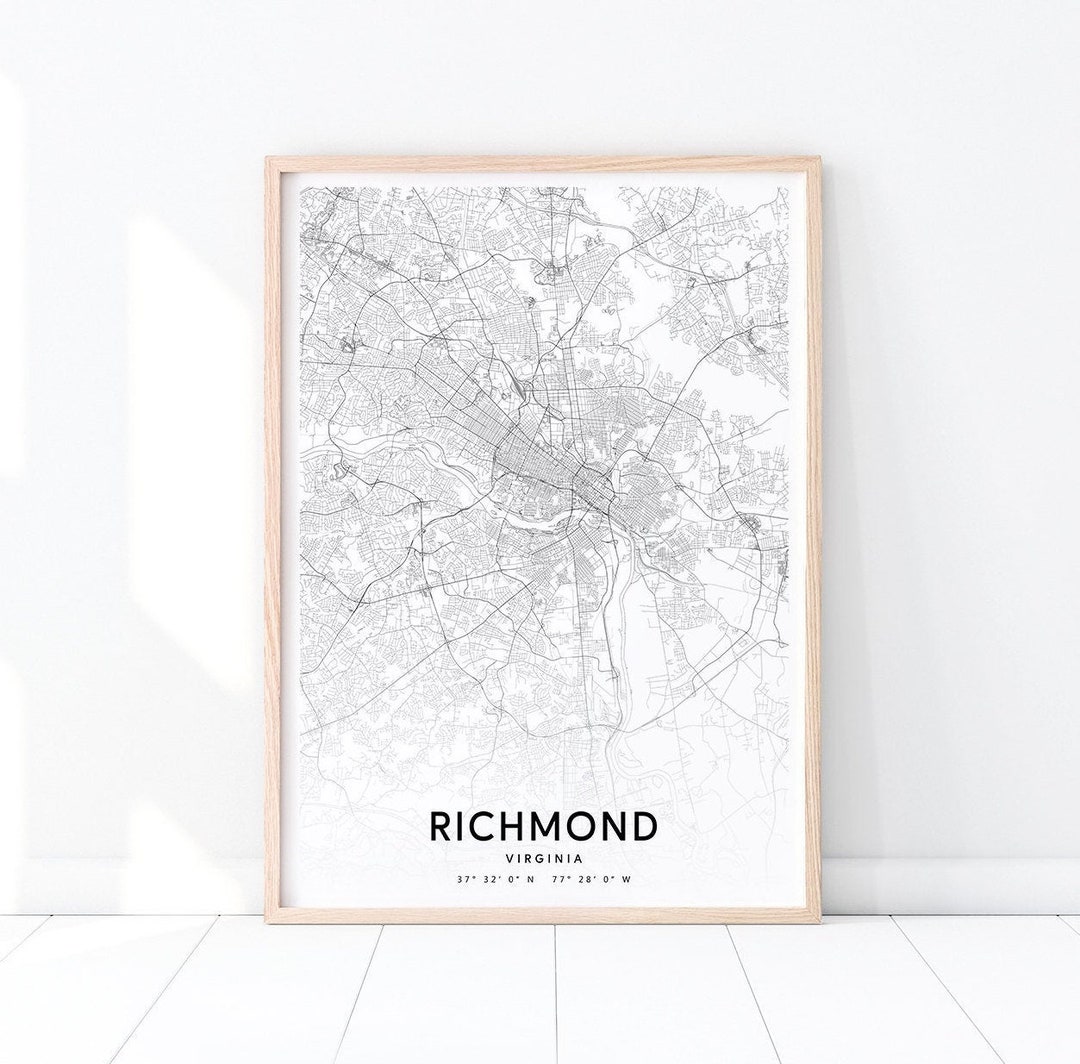 Richmond Map Print, Richmond Virginia Map Art Poster, City Street Road ...
