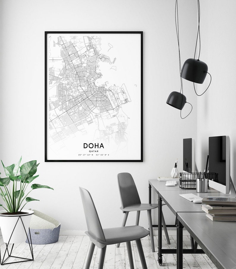 Doha Map Print Doha Map Art Poster Doha Qatar Map City | Etsy